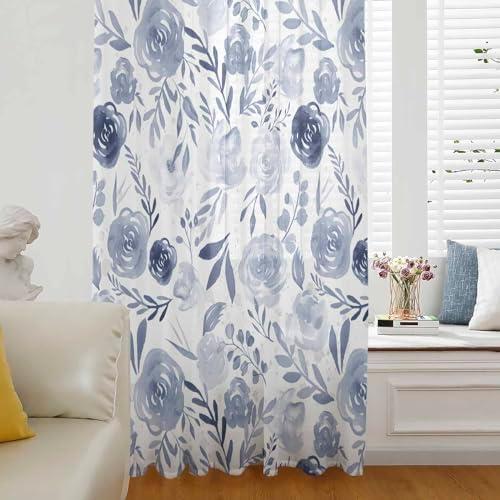 Transform Our Space with Blue Floral Sheer Window Curtains - YONOHOME